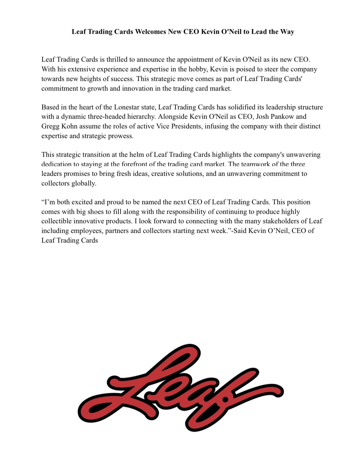 Who Is The New Leaf Trading Cards CEO Kevin O’Neil? – Sports Card Radio